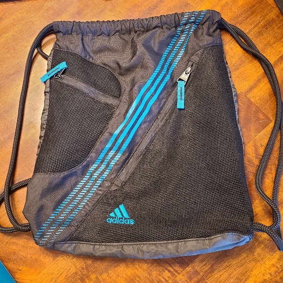 adidas | Bags | Adidas Black And Blue Drawstring Gym Athletic Backpack ...